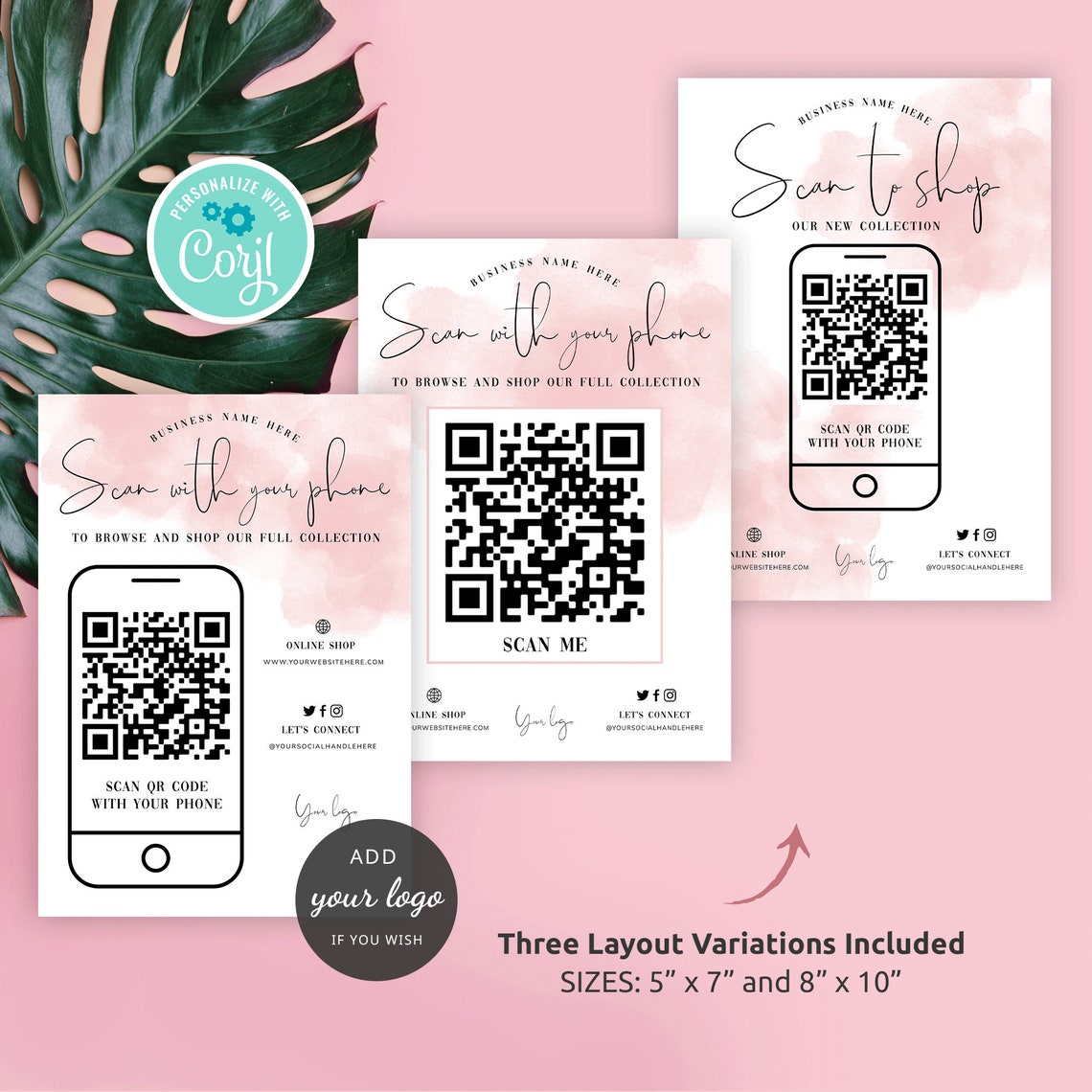 Feminine QR Code Sign Template, Editable QR Code Poster, Printable Scan ...