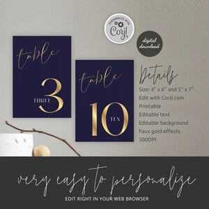 Navy & Gold Table Numbers Template, Editable Business Event Table Sign ...