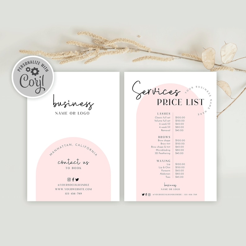 Business Price List Template Printable Price List Boho - Etsy