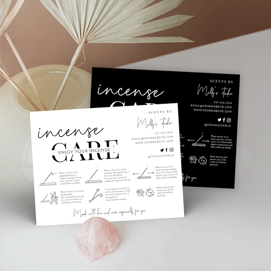 Custom Incense Care Guide Template, Minimalist Scented Stick Care Card ...