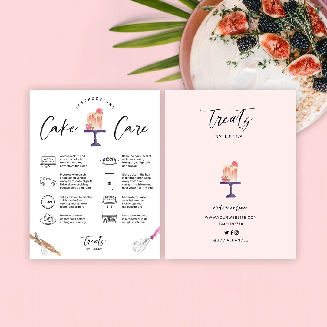 Editable Cake Care Instructions, Printable Bakery Guide Template ...