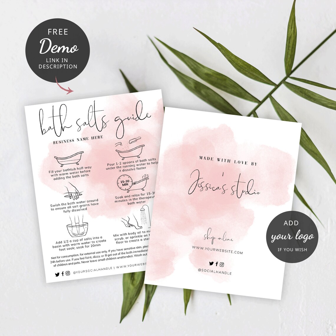 Feminine Bath Salts Care Card, Printable Bathtub Soak Care Guide ...