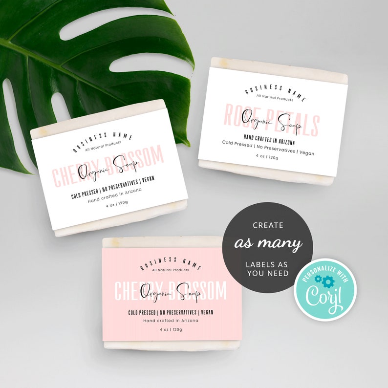 Editable Soap Label Template, Feminine Soap Belly Band Label 9"x2 ...