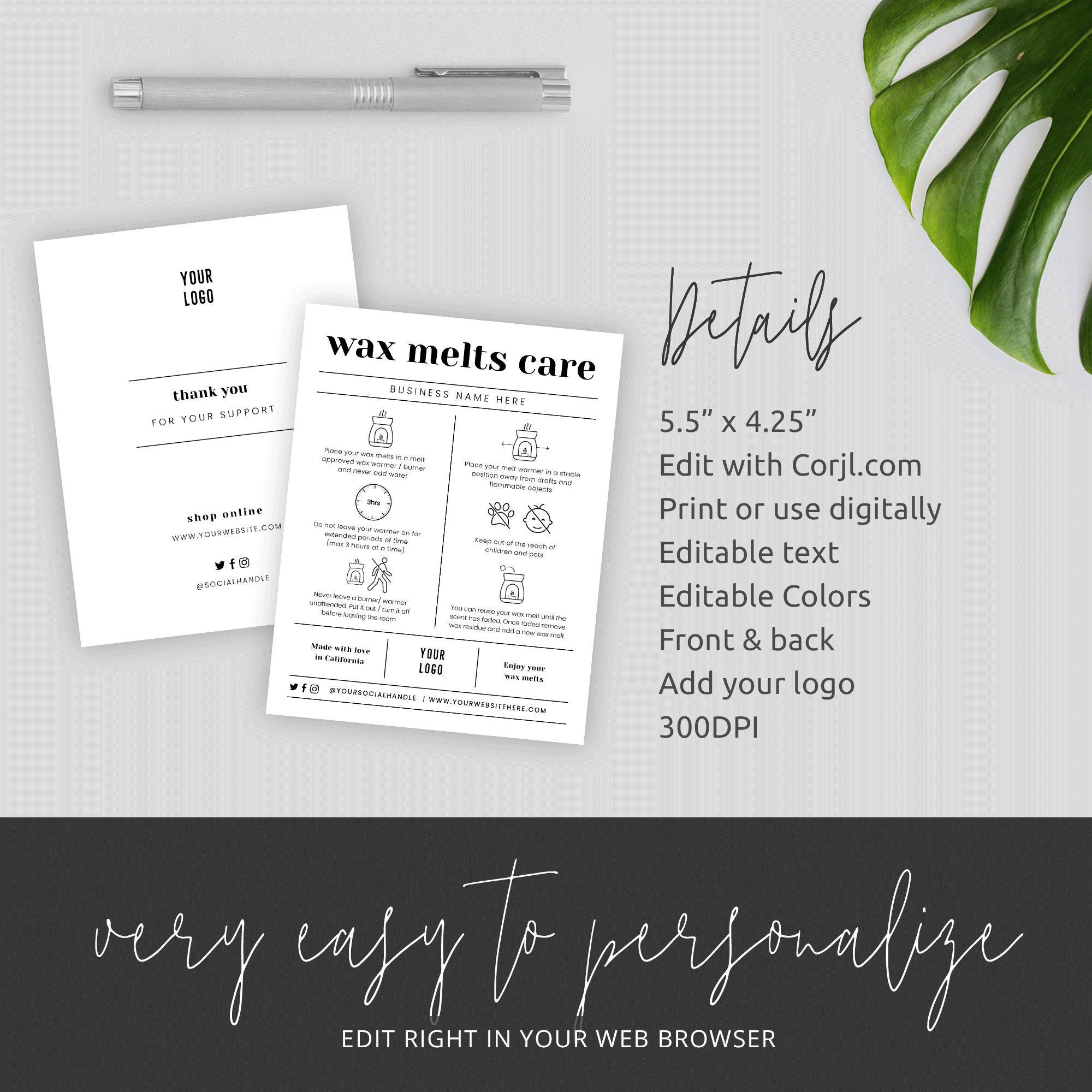 DIY Wax Melts Care Card Template Custom Wax Melts Safety - Etsy