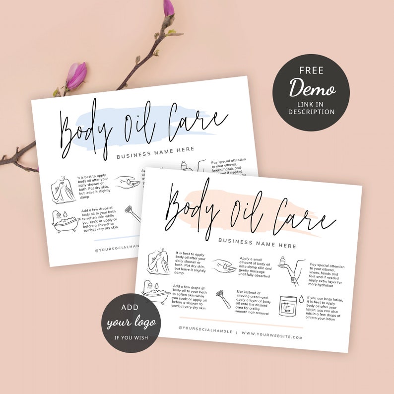 Editable Body Oil Care Card Template, Feminine Dry Oil Application ...