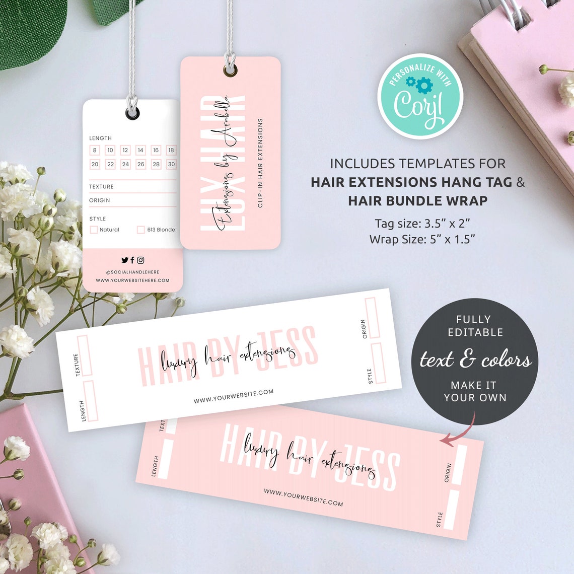 Editable Hair Bundle Wrap Template Hair Clip in Extensions | Etsy