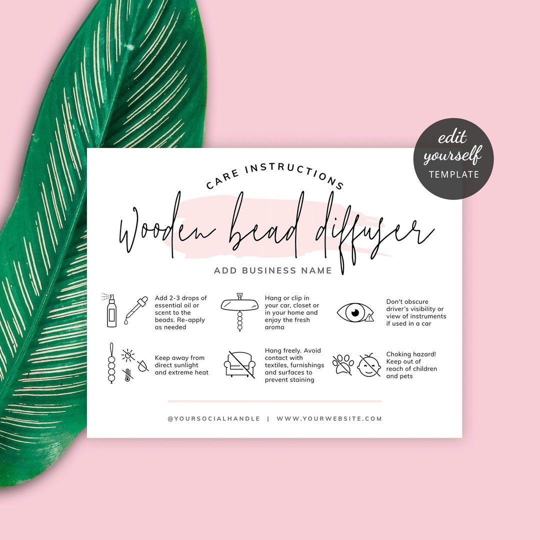 Beaded Diffuser Care Card Template, Feminine Wooden Beads Car Air ...