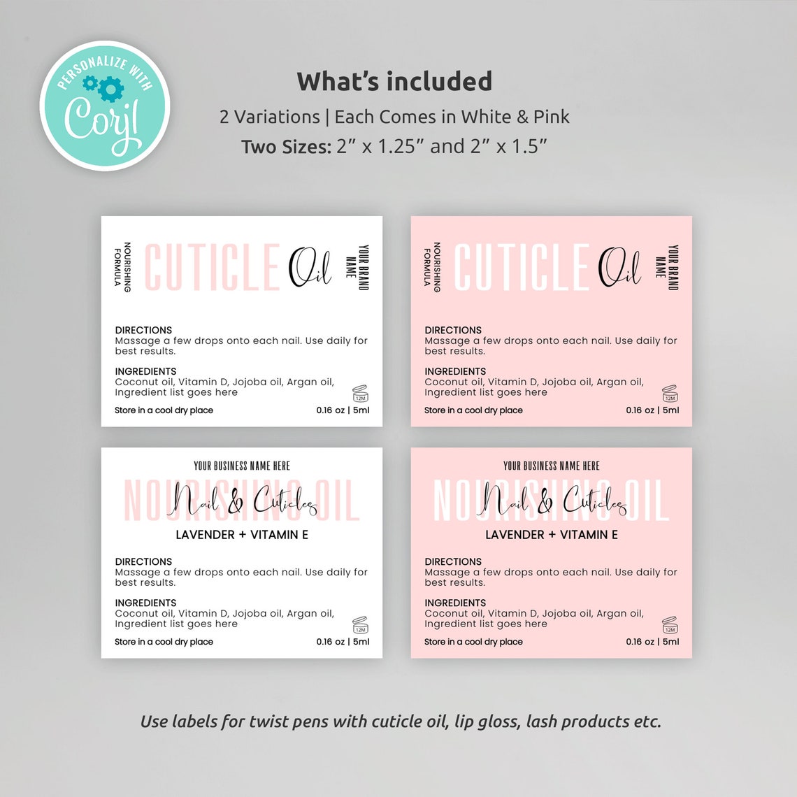 Editable Cosmetic Twist Pen Label Template Cuticle Oil Tube - Etsy