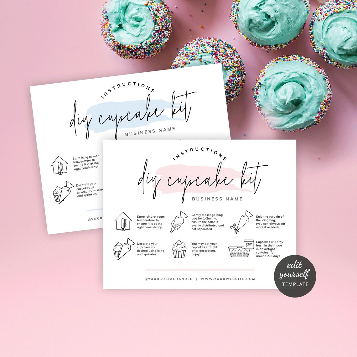 DIY Cupcake Kit Instructions Cards, Editable Muffins Decorating Guide ...