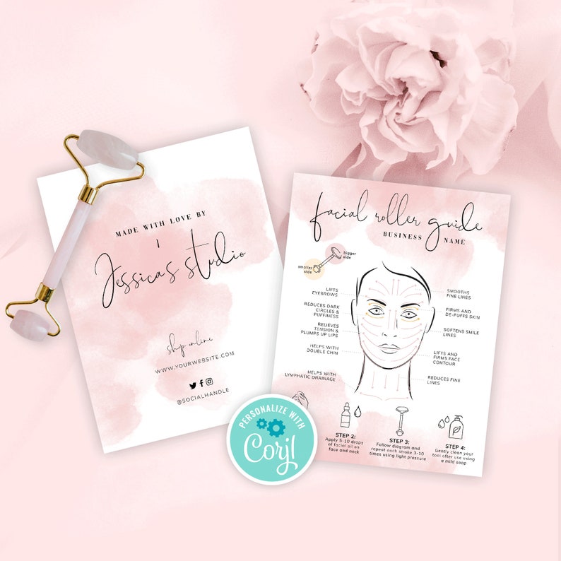 Facial Roller Guide Template, Custom Jade Stone Roller Care Card ...