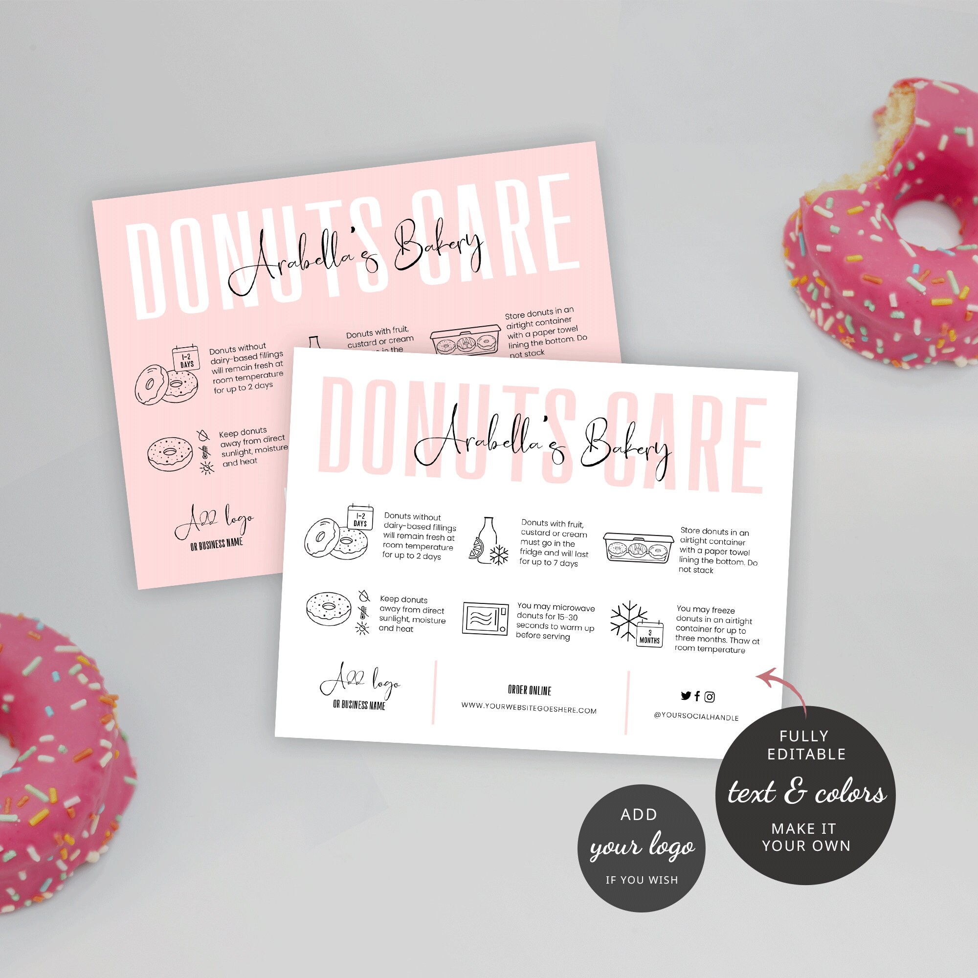 Printable Donuts Care Cards, Editable Donut Care Guide Template ...