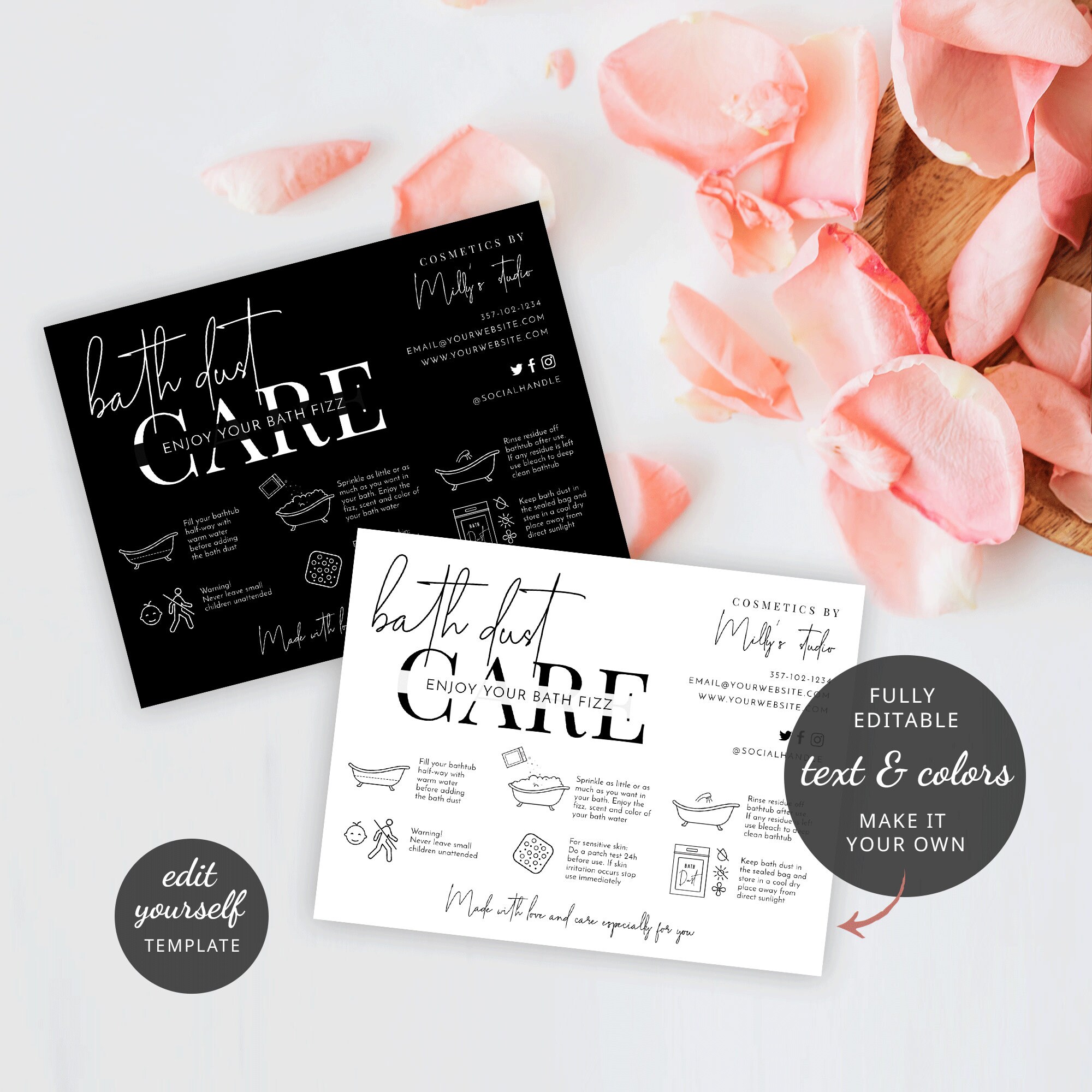 Bath Dust Care Guide Template Editable Bath Fizz Care Card | Etsy