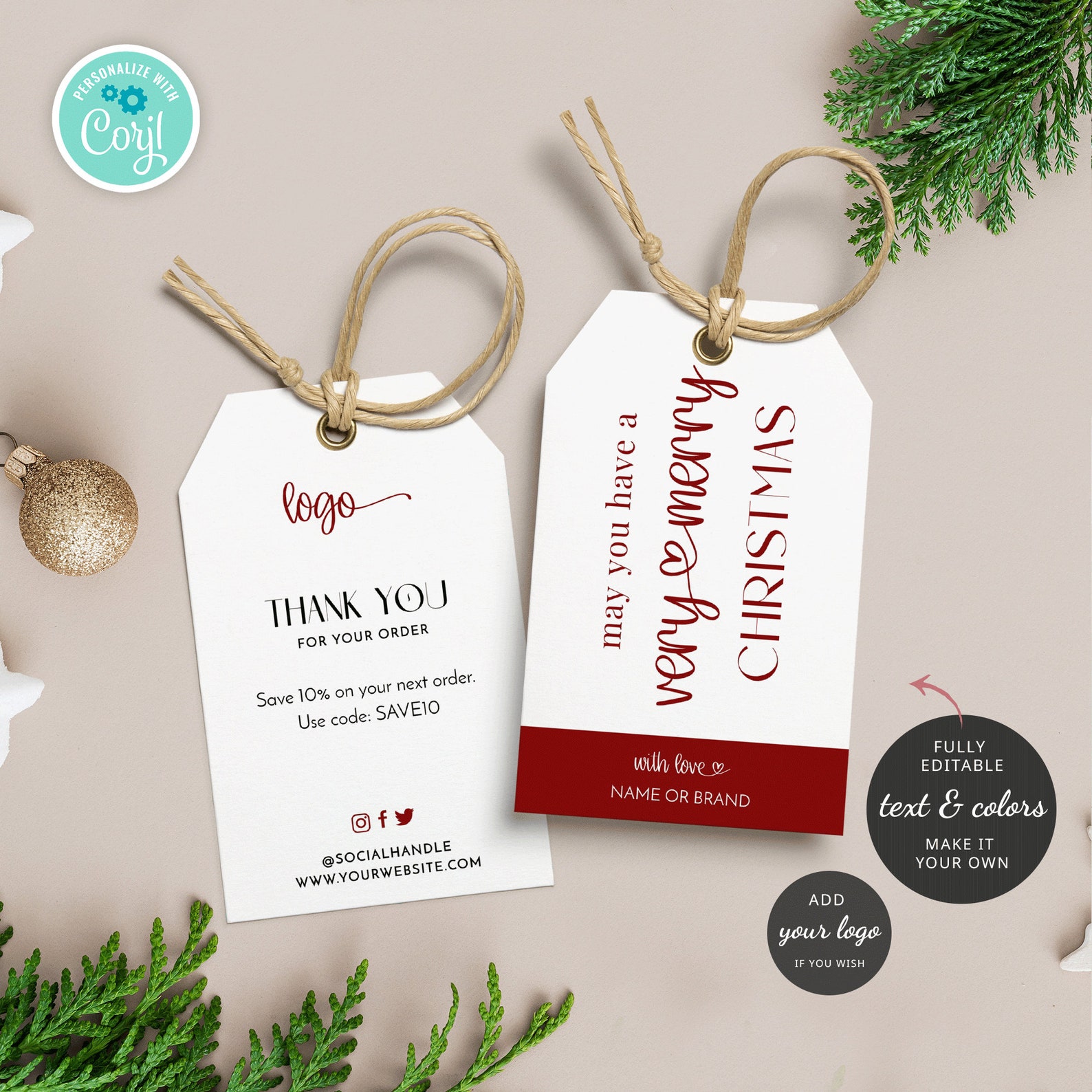DIY Holiday Gift Tag Template, Merry Christmas Hang Tags, Editable and ...