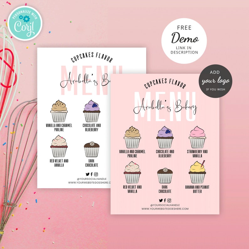 Editable Cupcakes Menu Template Feminine Frosted Cupcake - Etsy
