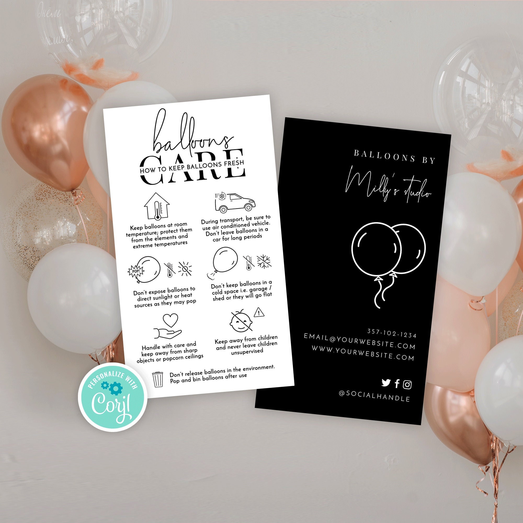Balloons Care Card Template Editable Air and Helium Balloon - Etsy