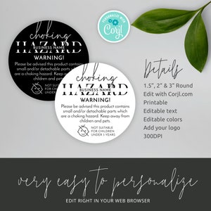 Choking Hazard Warning Label Template, Editable Safety Warning Sticker ...