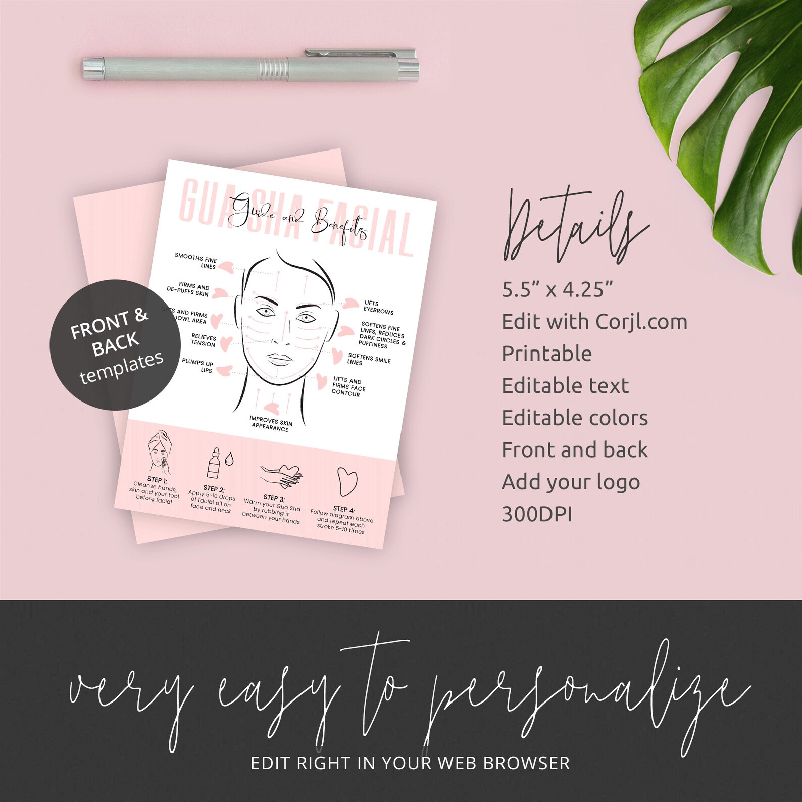 GUA SHA Care Card Template, Editable Guasha Tool Facial Diagram, Jade ...