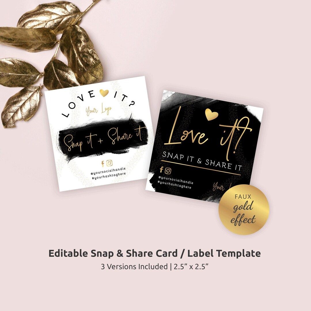 Editable Snap and Share Cards, Printable Share on Social Media Stickers ...