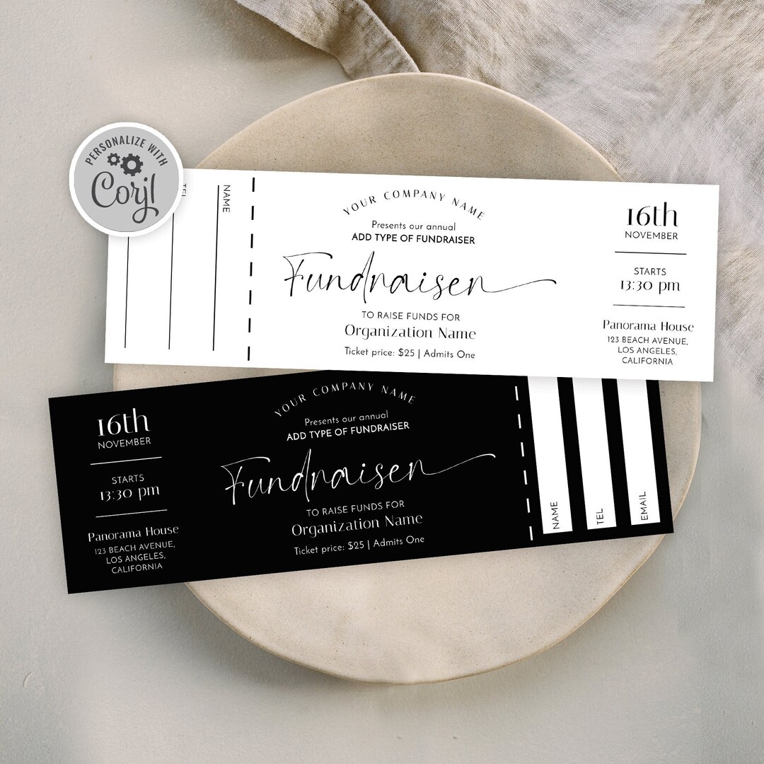 Charity Ticket Template, Fundraiser Raffle Token Template, Editable ...