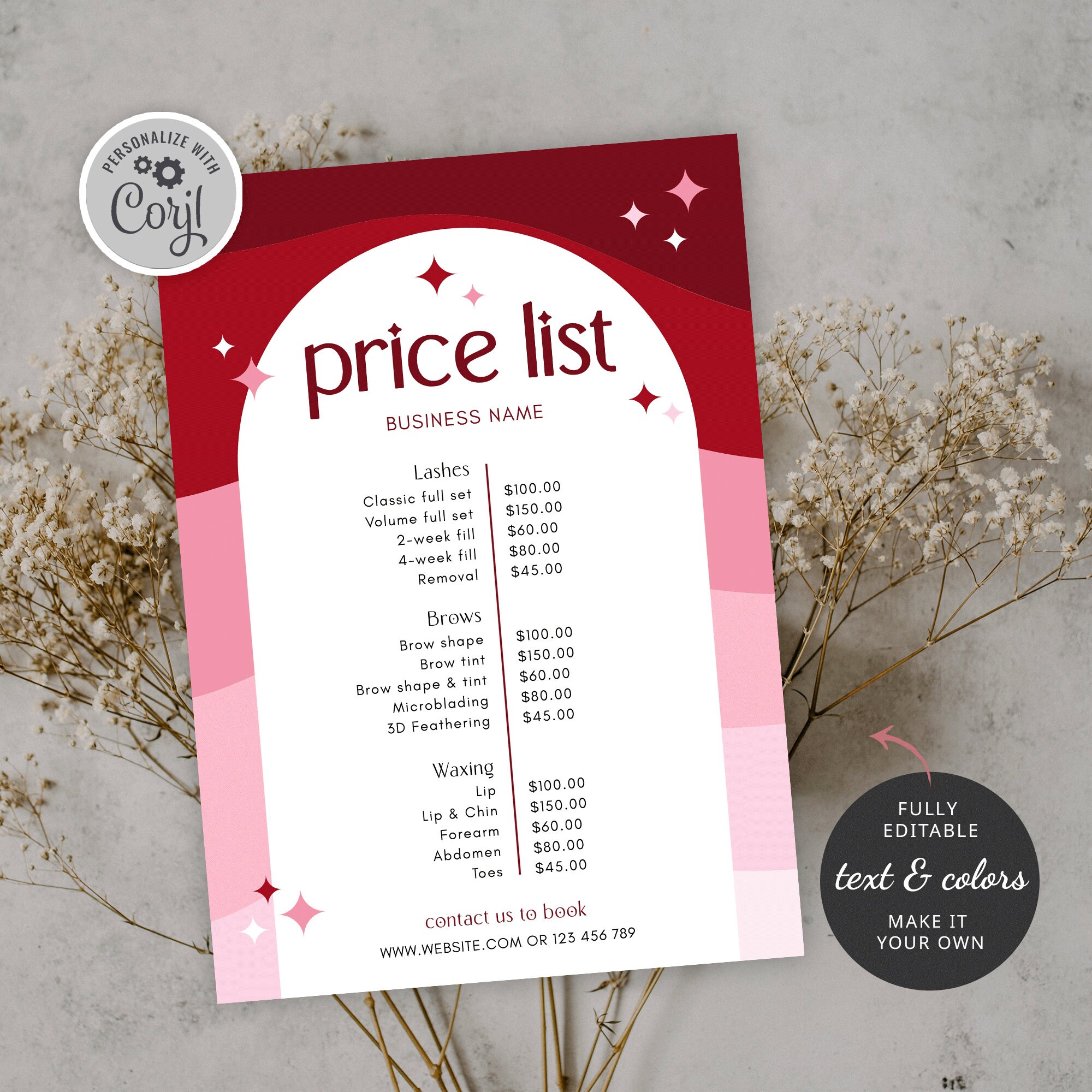 Modern Price List Template Retro Arch Design DIY Beauty Salon - Etsy