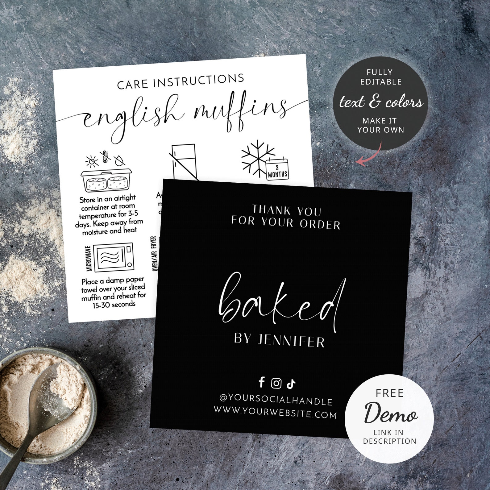 English Muffins Care Card Template, Custom Crumpets Storage & Reheating ...