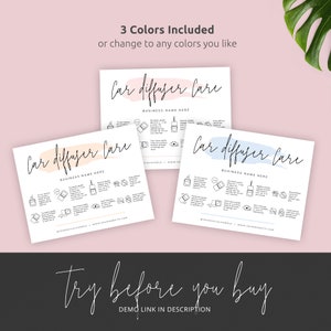 Car Diffuser Care Guide Template, Printable Hanging Diffuser Care Card ...