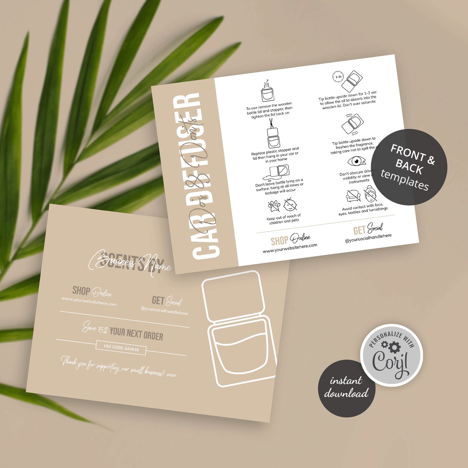 Car Diffuser Care Card Template, Customizable Oil Diffuser Care Guide ...
