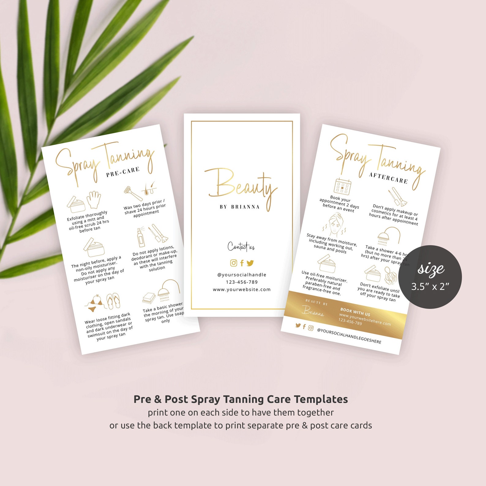 Tanning Pre and Post Care Template, Editable Spray Tan Care Guide, Gold ...