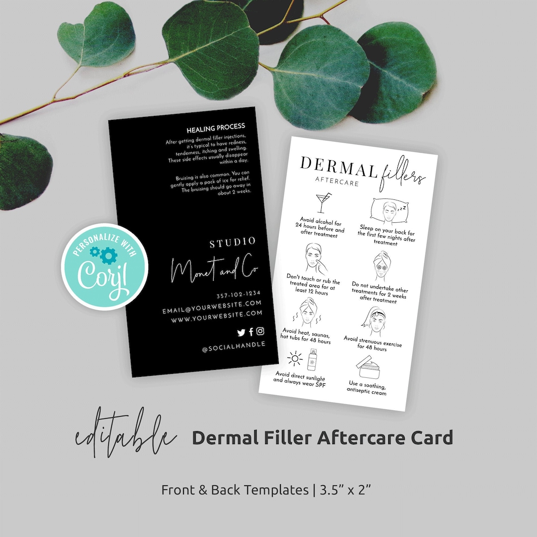 Filler Aftercare Template, Editable Wrinkle Injections Care Card ...
