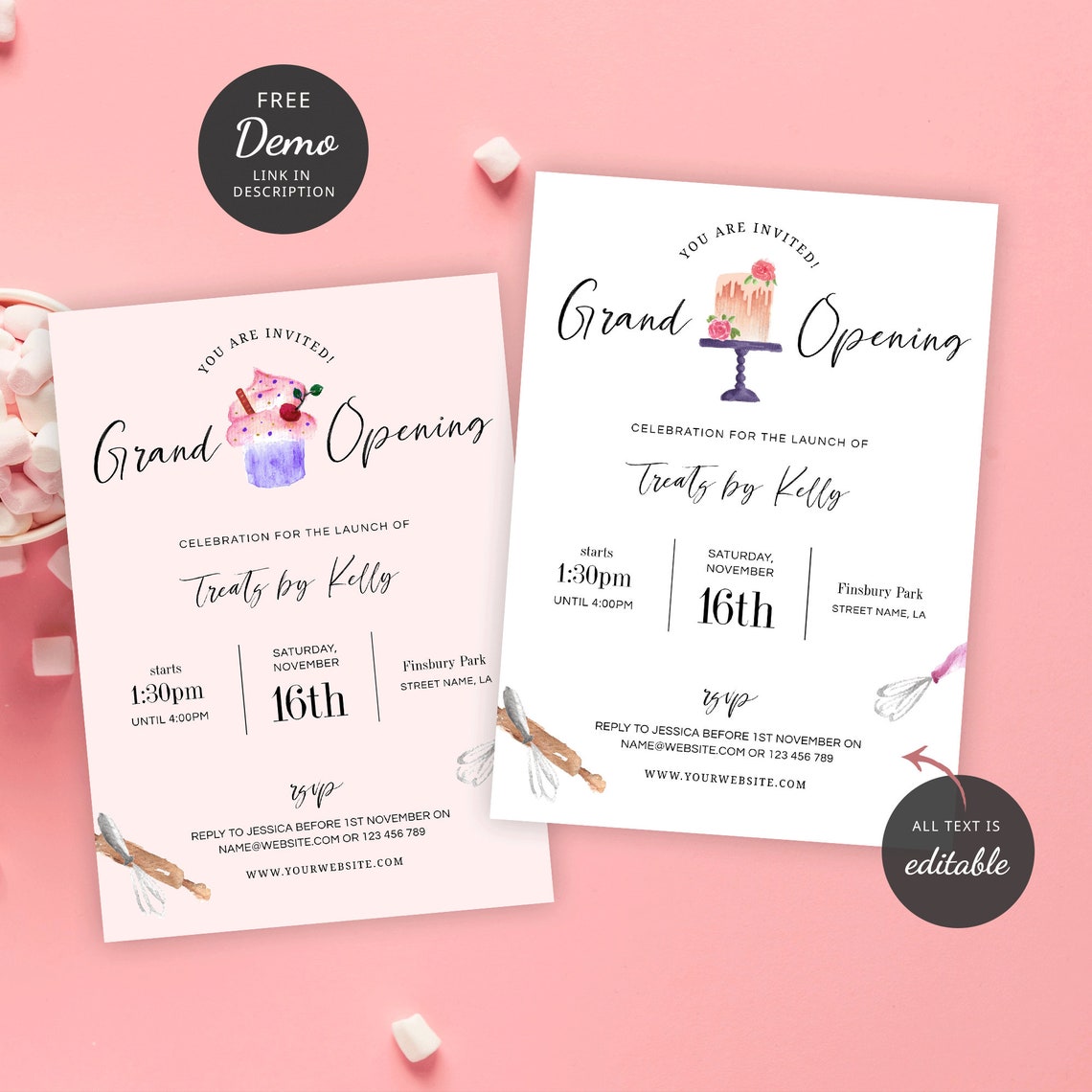 Bakery Grand Opening Invite Template Cupcake & Cake Shop - Etsy