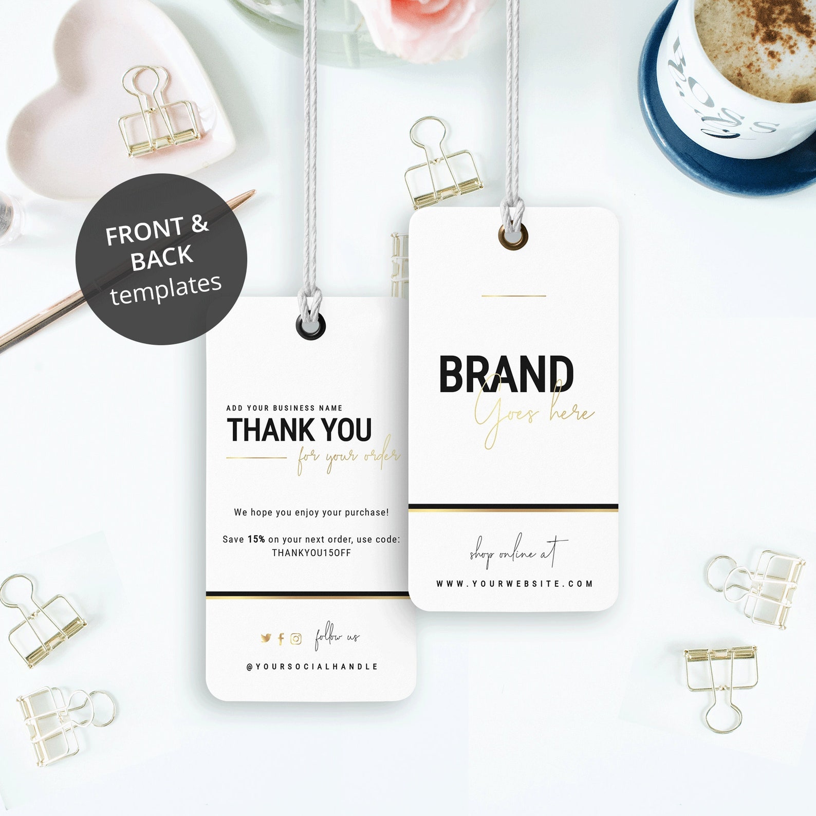 Faux Gold Hang Tag Template, Editable Metallic Effect Swing Tag, Thank ...