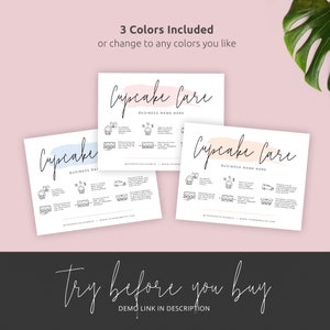 Editable Cupcake Care Card, Printable Cupcakes Care Guide Template ...