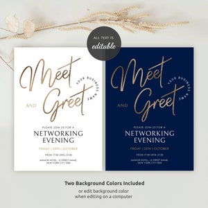 Business Networking Invitation, Navy Gold Glitter, Meet & Greet Event ...