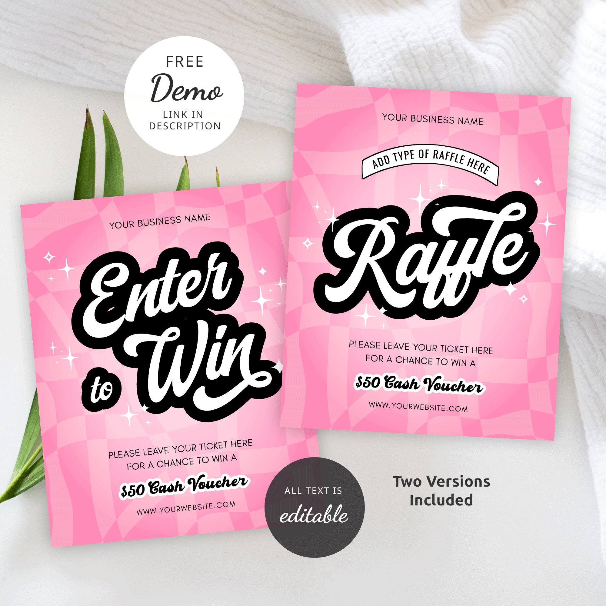 Groovy Pink Raffle Poster Design, DIY Enter to Win 8x10" Sign Template ...