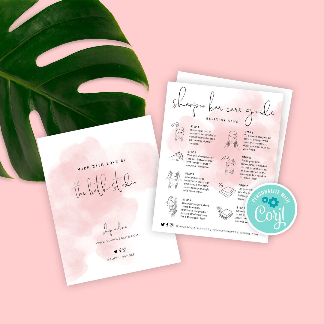 Shampoo Bar Care Card Template, Editable Shampoo Bar Care Instructions ...