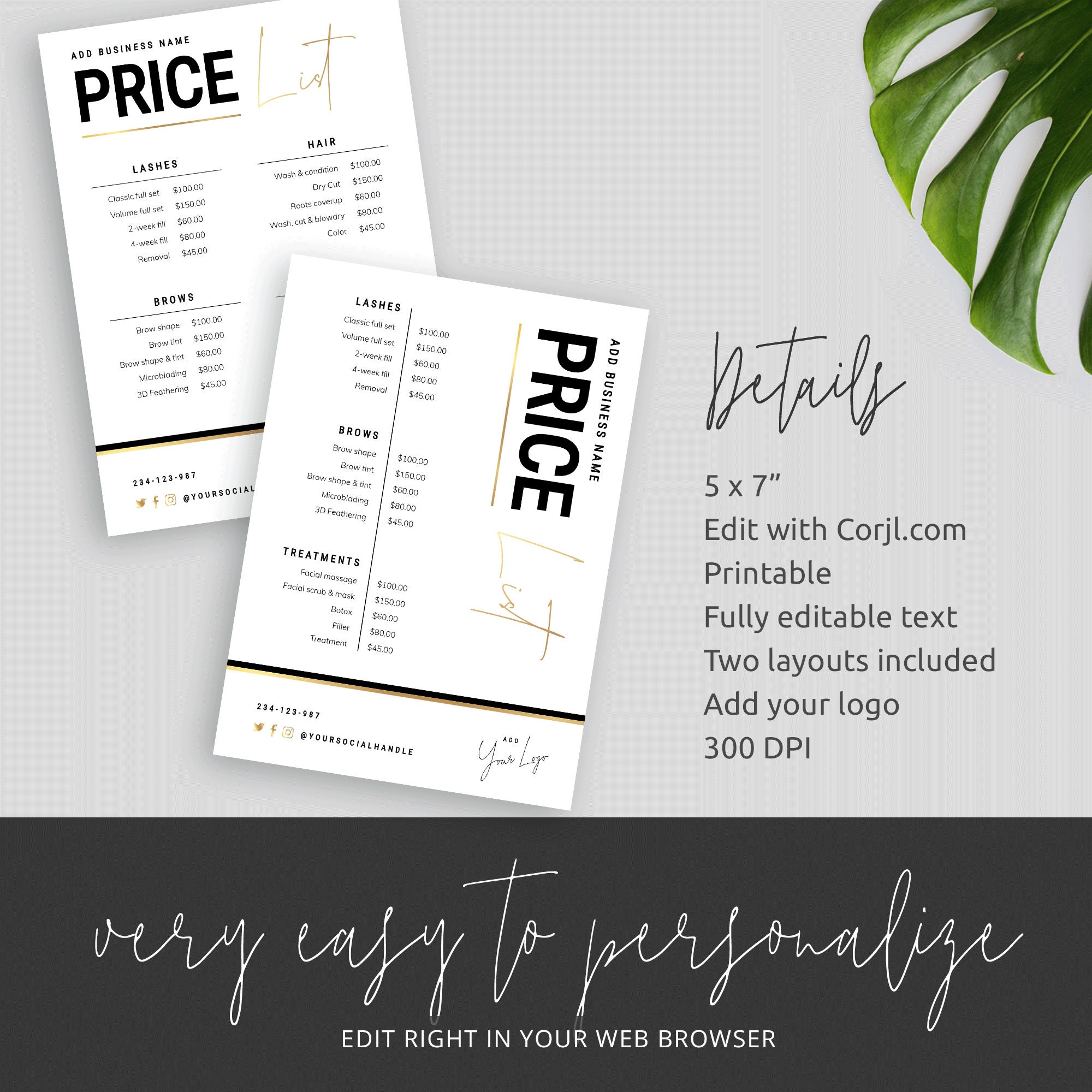 Faux Gold Price List Template Salon Editable Price List DIY | Etsy Canada