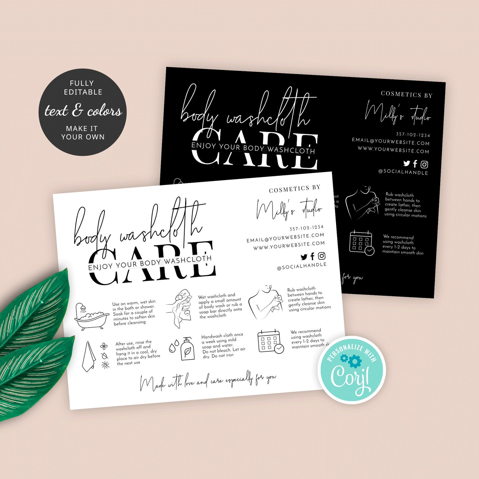 Minimalist Washcloth Care Card Template Editable Sisal Body - Etsy