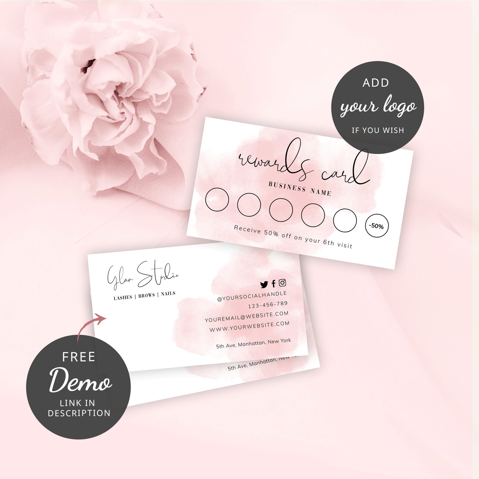 Editable Rewards Card Printable Loyalty Card Beauty Salon - Etsy