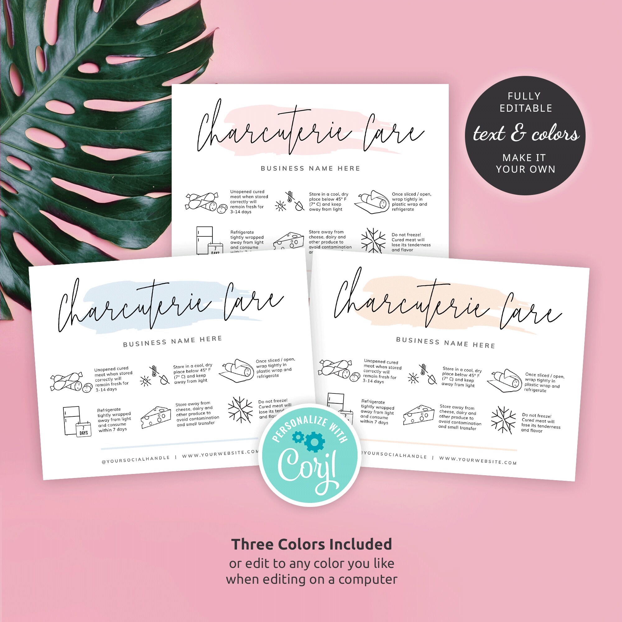 Charcuterie Care Card Template, Custom Cured Meat Storage Instructions ...
