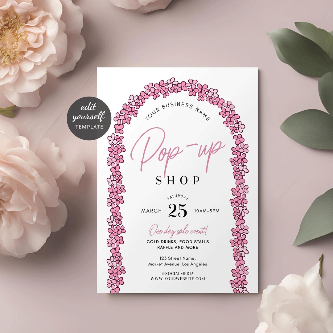 Girly Pop up Shop Invitation Template, Custom Summer Market Day Leaflet ...