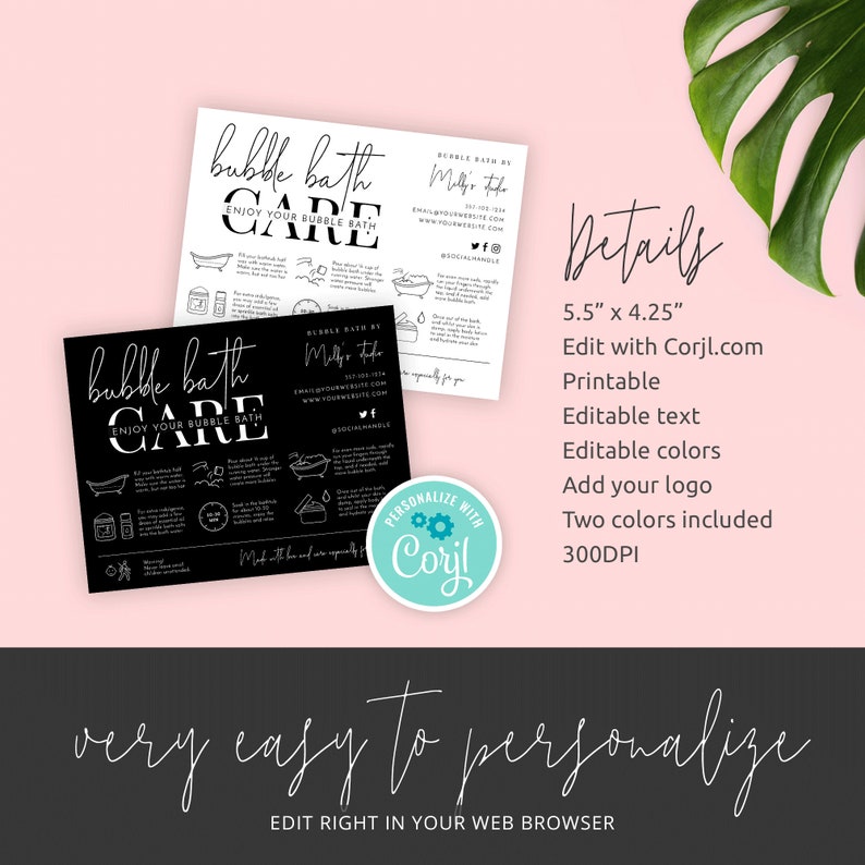 Bubble Bath Care Card Template Editable Bath Soak Care Guide - Etsy