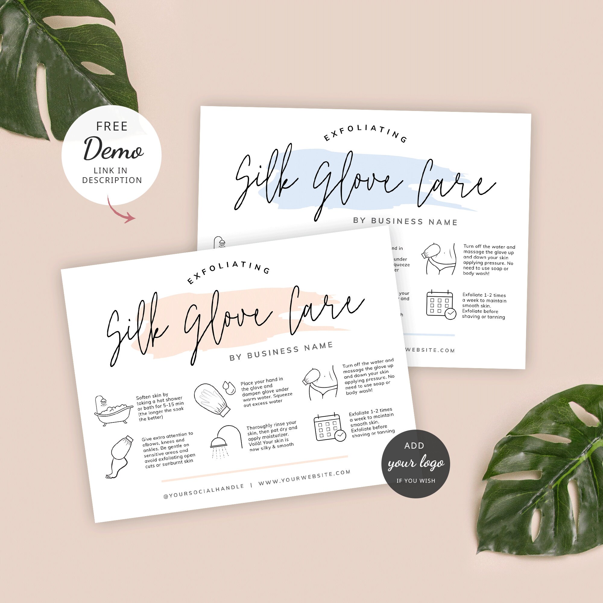 Silk Exfoliating Glove Care Card Template Editable Body Mitt - Etsy