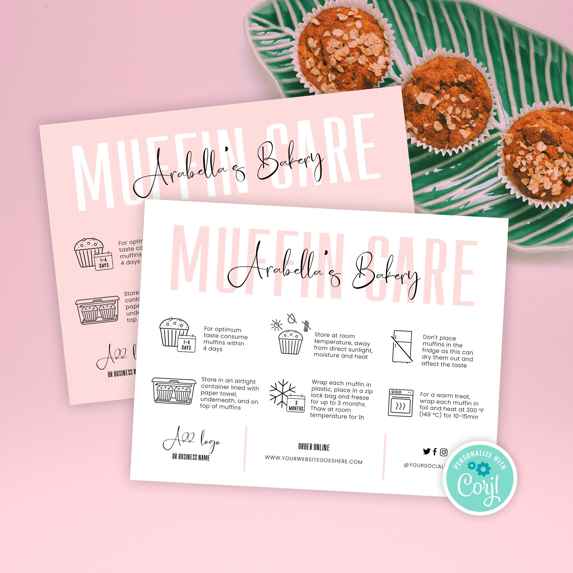 Muffins Care Instructions Template Editable Sweet & Savoury - Etsy