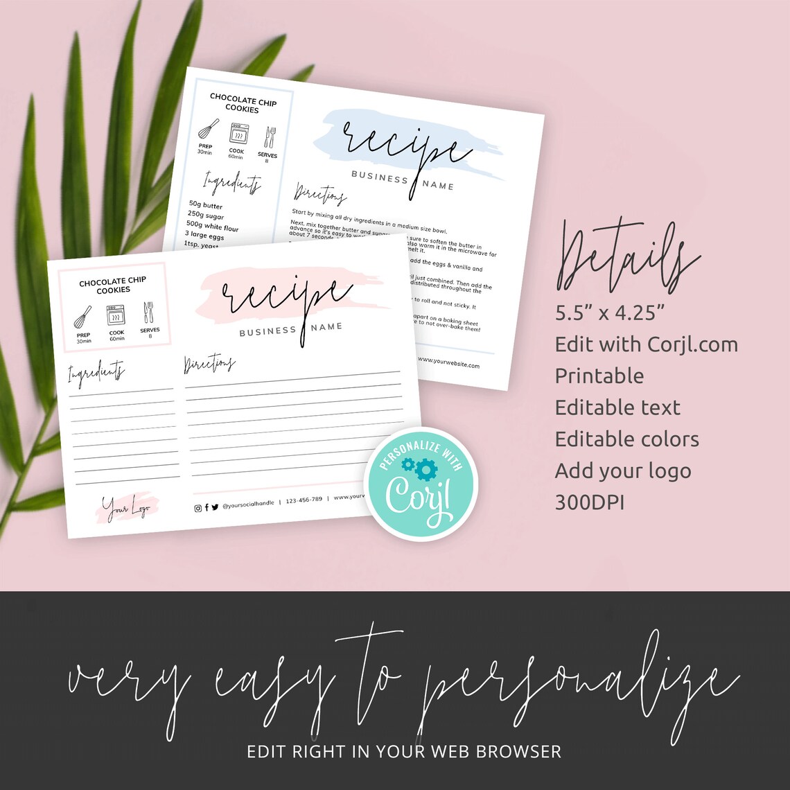 Editable Recipe Card Template Printable Baker Recipe Note - Etsy