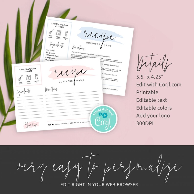 Editable Recipe Card Template Printable Baker Recipe Note - Etsy