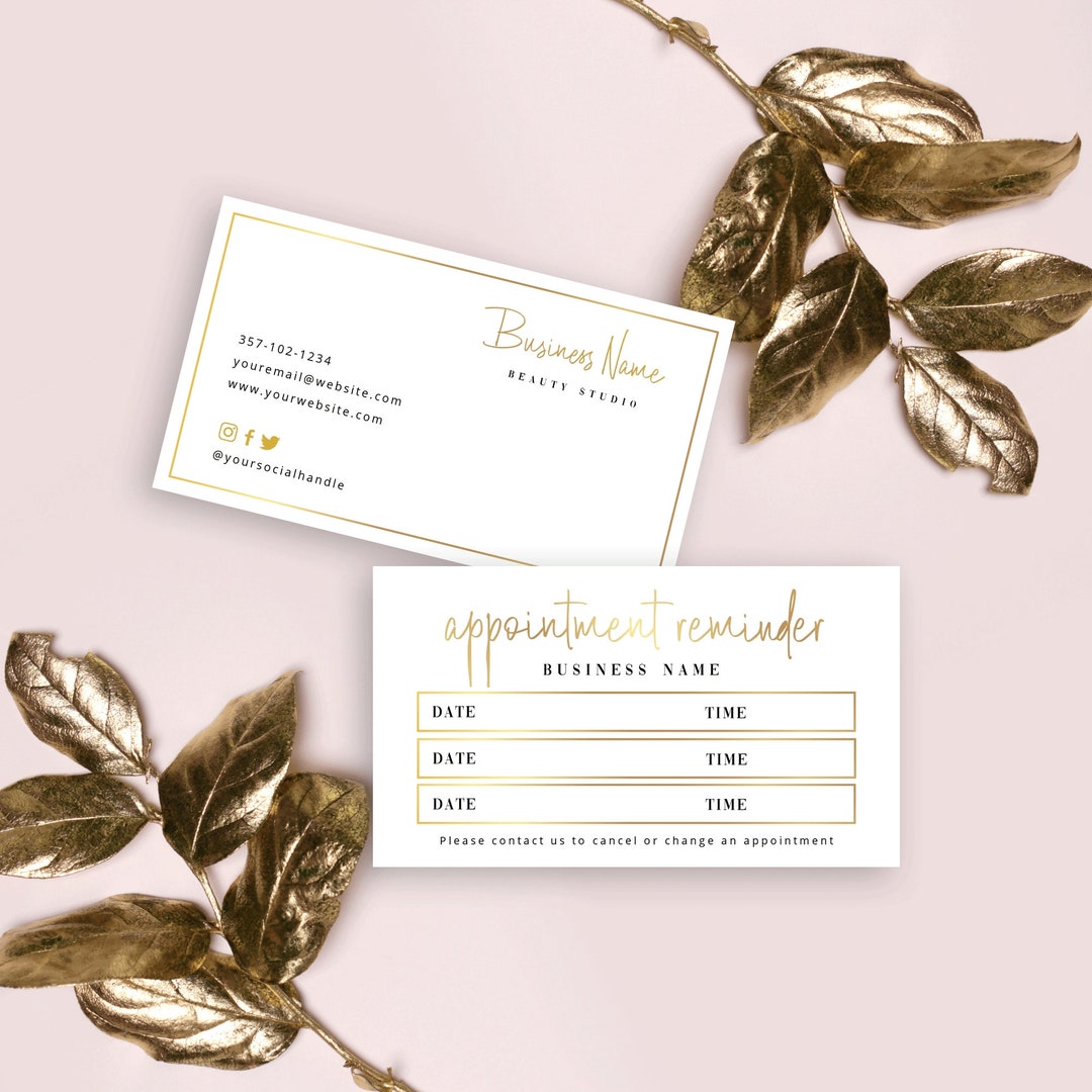 Gold Effect Appointment Reminder Template, Editable Appointment Cards ...