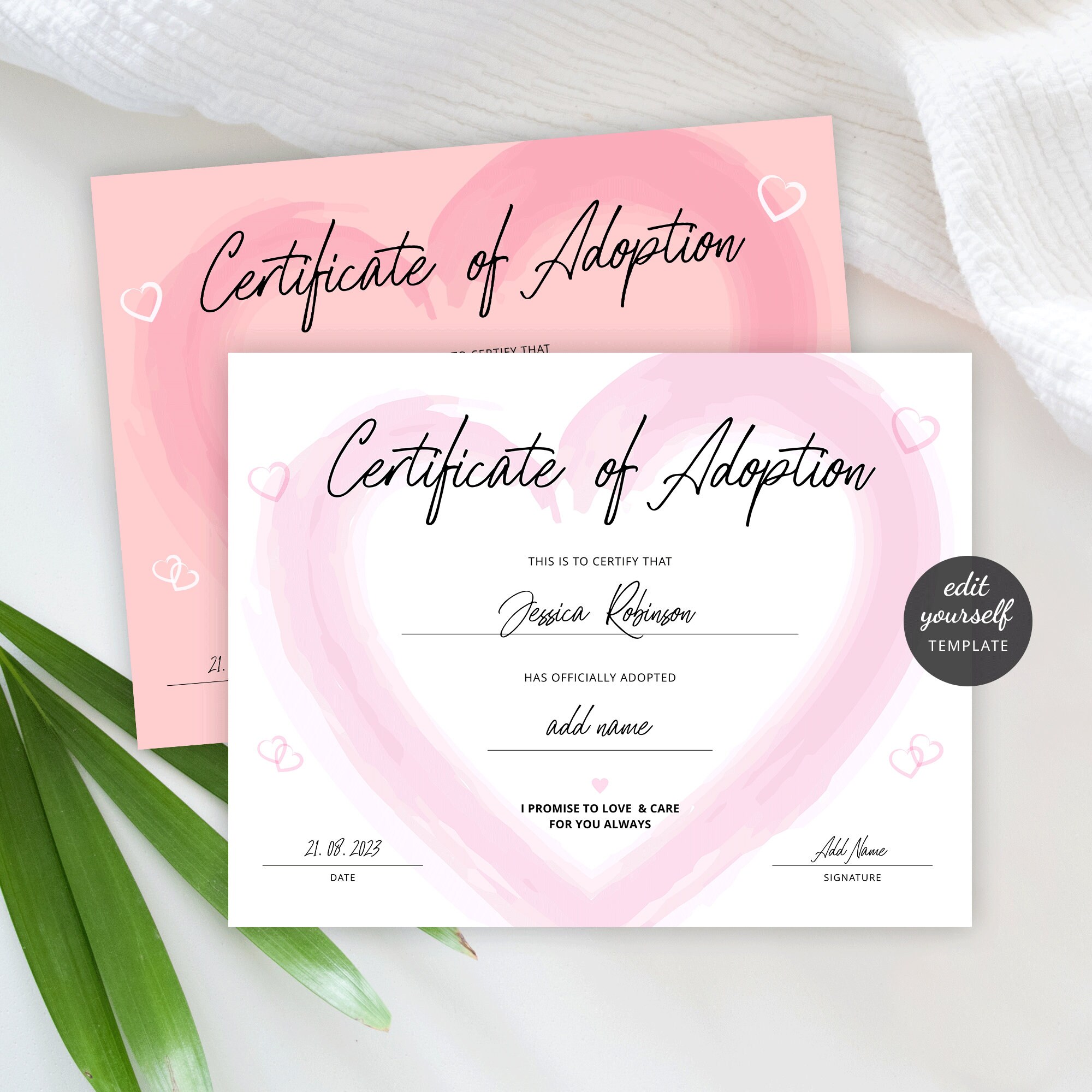 Certificate of Adoption Template Editable Adoption - Etsy UK
