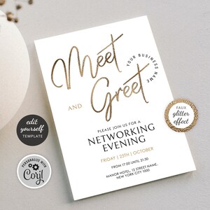 Business Networking Invitation, Navy Gold Glitter, Meet & Greet Event ...