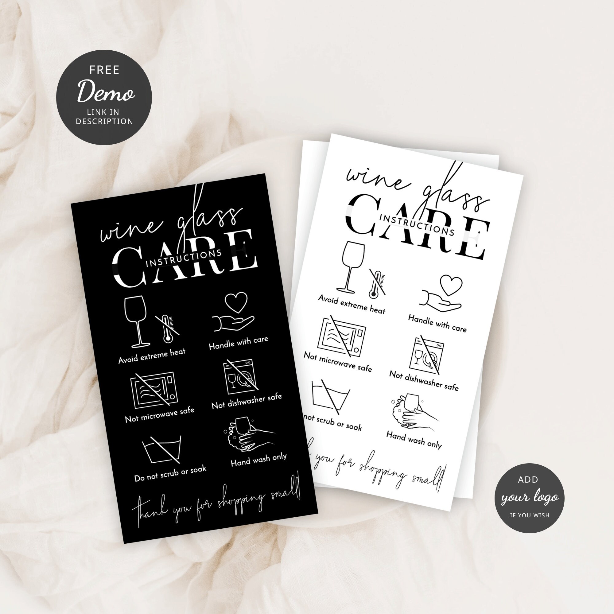 Minimalist Wine Glass Care Card Customizable Wine Tumbler Etsy