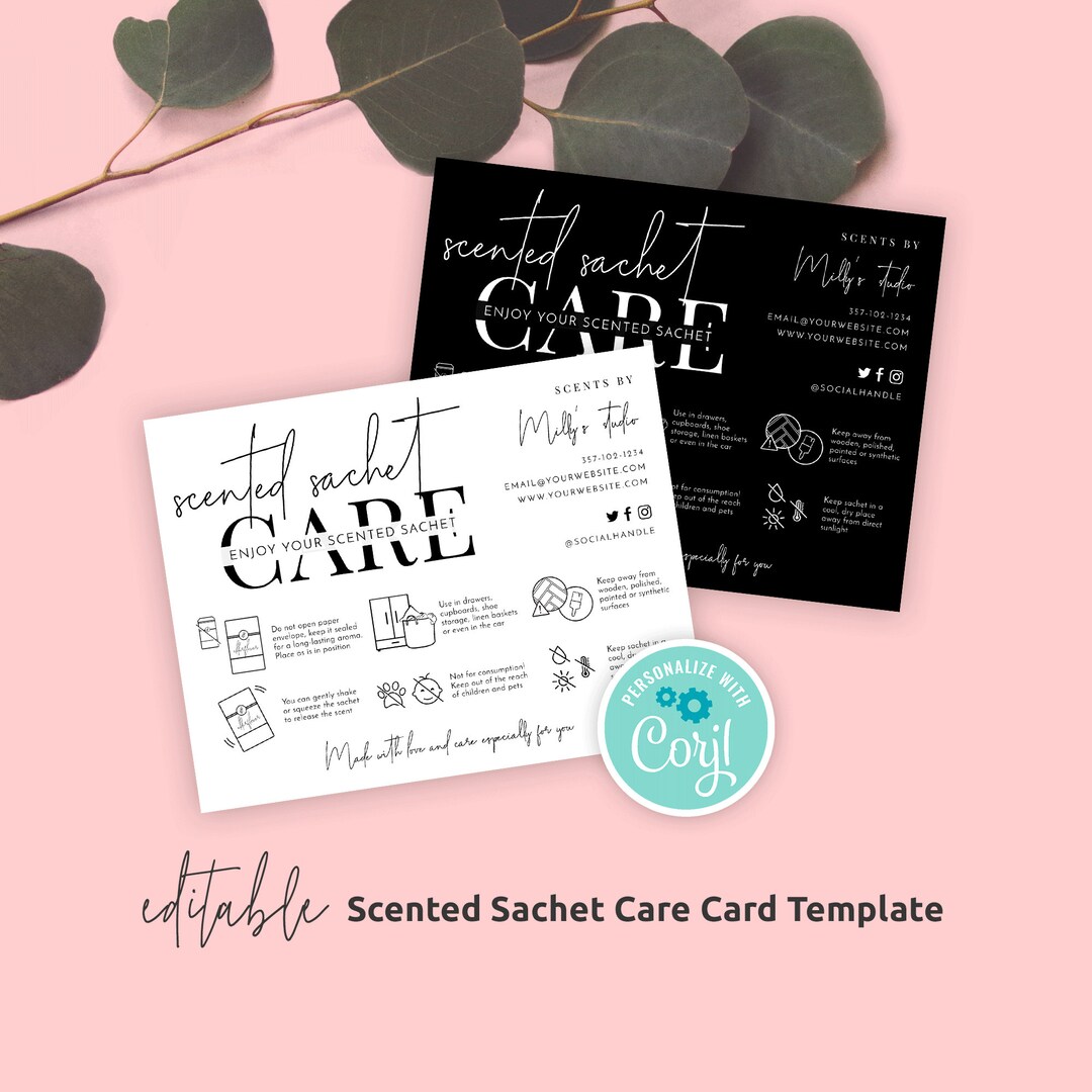 Editable Scented Sachet Care Guide, Perfume Sachet Care Card Template ...